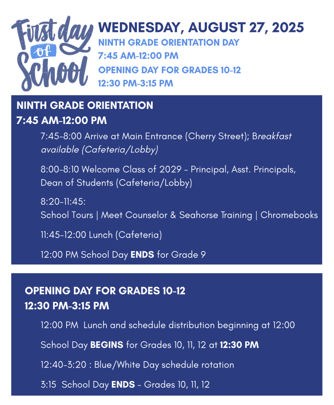 Welcome Back BHS – Wed 8/27/25